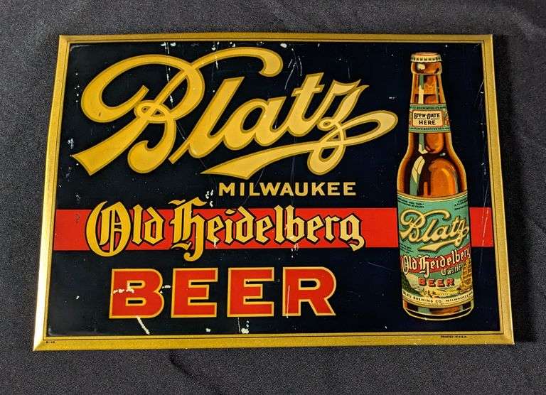 TOC TIN SIGN BLATZ MILWAUKEE OLD HEIDELBERG BEER WISCONSIN - Millers ...