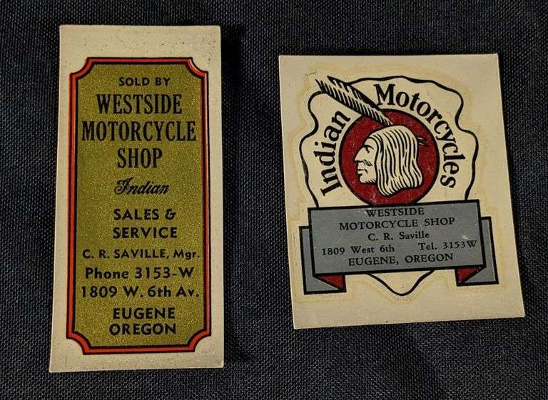 VINTAGE WATER TRANSFER DECALS INDIAN MOTORCYCLES WEST SIDE MOTORCYCLE ...