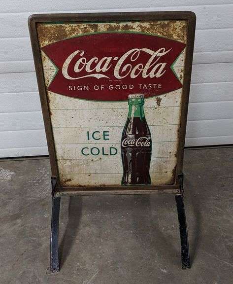 TIN CURB SIDEWALK SIGN ICE COLD COCA COLA SIGN OF GOOD TASTE "FISHTAIL ...