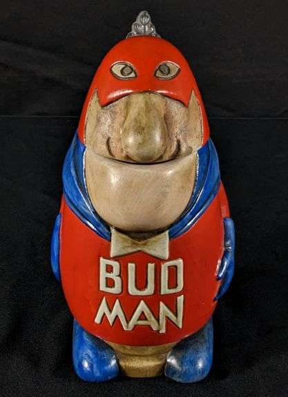 CS1 1975 1ST ISSUE BUDWEISER BUDMAN BEER STEIN MUG - Millers Auction Co.