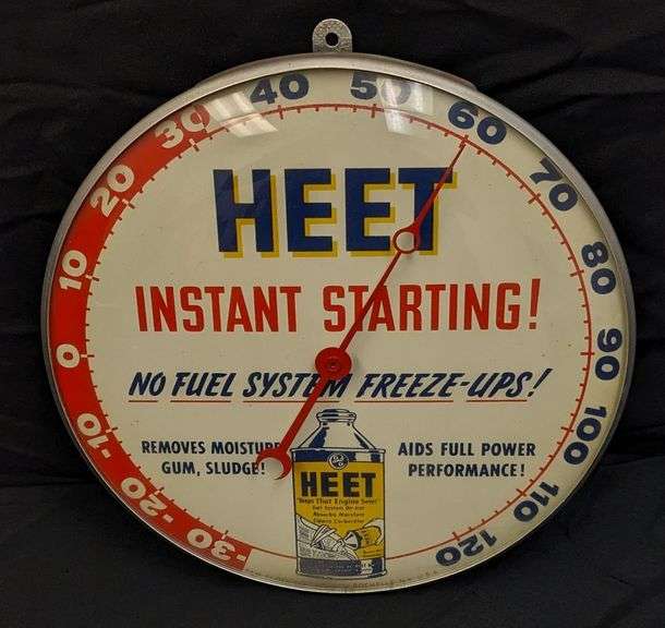 HEET INSTANT STARTING NO FUEL SYSTEM FREEZE UPS! THERMOMETER SIGN ...