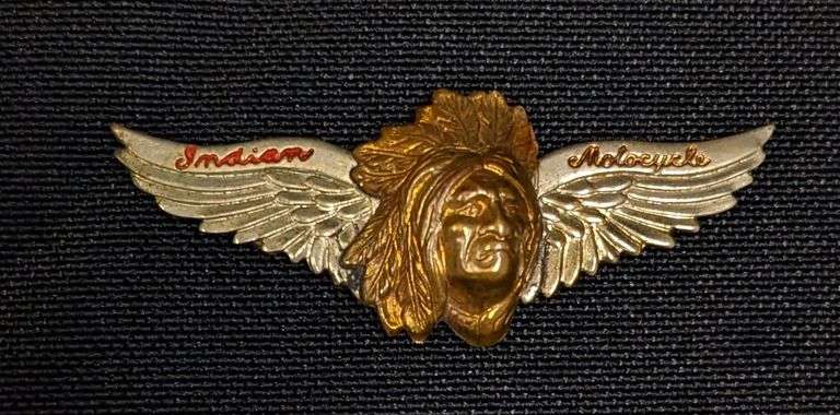 WINGED INDIAN CHIEF MOTORCYCLE BADGE PIN - Millers Auction Co.