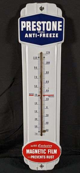 -70° TO 120° PORCELAIN THERMOMETER SIGN PRESTONE ANTI-FREEZE WITH ...