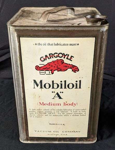 5 GAL OIL CAN MOBILOIL GARGOYLE "A" VACUUM OIL COMPANY NEW YORK ...