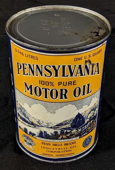 QUART OIL CAN PENN HILLS BRAND WARREN PENNSYLVANIA - Millers Auction Co.