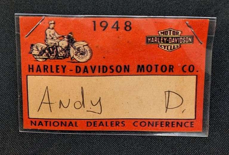 1948 HARLEY DAVIDSON MOTORCYCLE NATIONAL DEALERS CONFERENCE BADGE ...