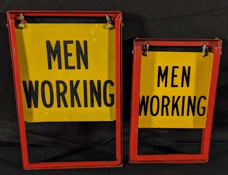 RARE PAIR OF SALESMAN SAMPLE MEN WORKING SIDEWALK SIGNS - Millers ...