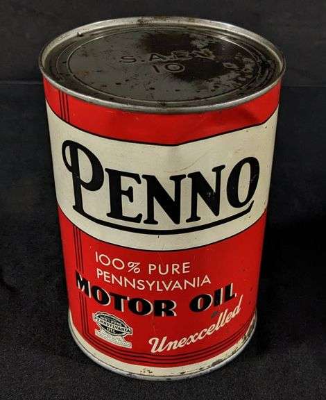 QUART OIL CAN PENNO 100% PENNSYLVANIA WH BARBER CHICAGO & MINNEAPOLIS ...
