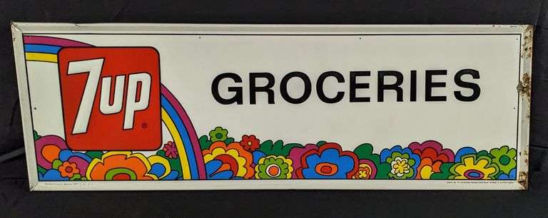 EMBOSSED TIN SIGN GROCERIES PETER MAX - Millers Auction Co.