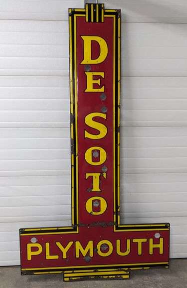 PORCELAIN NEON SIGN PANEL DESOTO PLYMOUTH DEALERSHIP - Millers Auction Co.