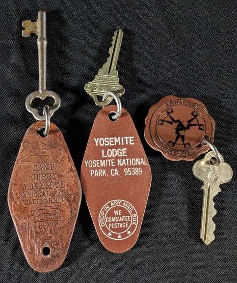 3 HOTEL ROOM KEYS YOSEMITE LODGE CAMP CURRY AHWAHNEE KEYCHAIN NATIONAL ...