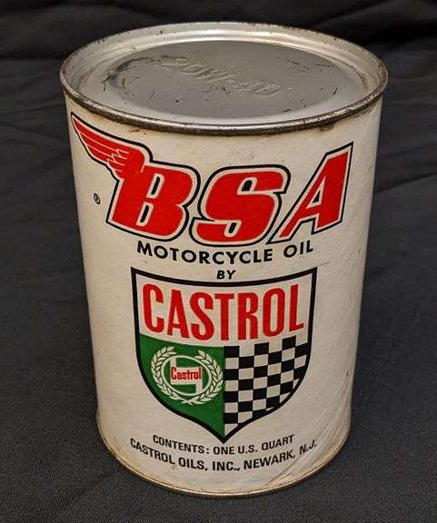 FULL COMPOSITE QUART MOTORCYCLE OIL CAN BSA CASTROL - Millers Auction Co.