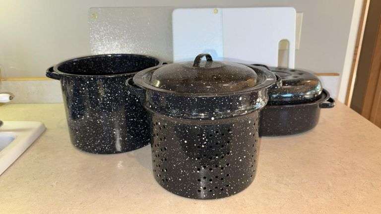 Granite Ware Enamel on Steel Cookware Set, Black with White Speckles ...