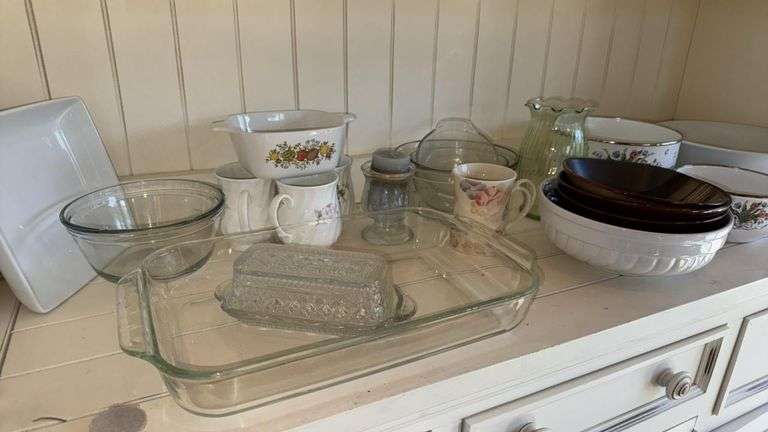 Dinnerware Set, Ceramic and Glass, Floral and Brown Striped ...