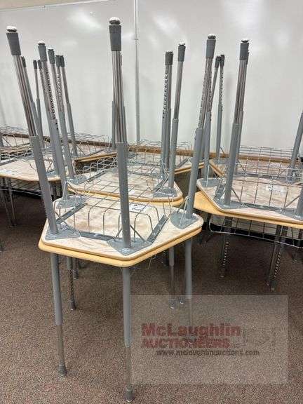Classroom Tables with Adjustable Legs, Wire Baskets, Light Wood/Gray ...
