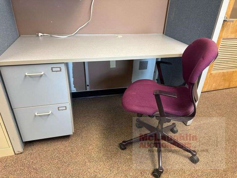 Office Workstation Set with Chair, Overhead Storage, Fabric Panels ...