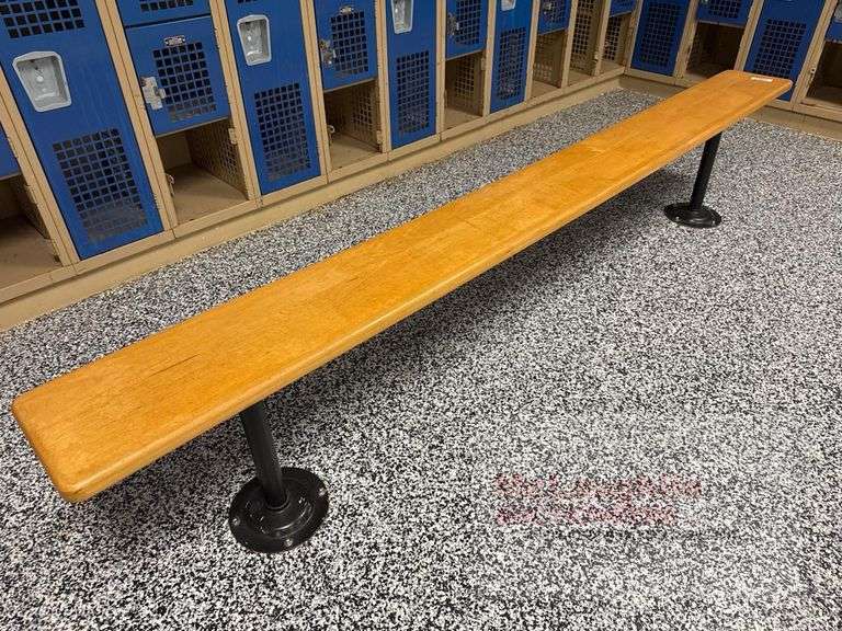 Locker Room Bench, Wood Top with Metal Legs, Floor Mounted, 96x10x18 ...
