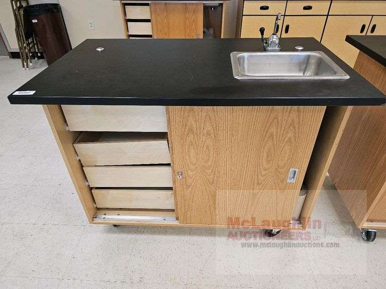 Portable Science Lab Workstation with Stainless Steel Sink & 4 Drawers ...