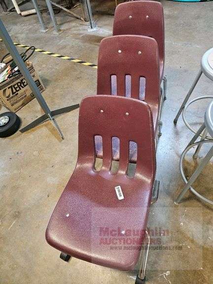 Maroon Plastic Stacking Chairs with Casters, Metal Legs, Set of 3 ...