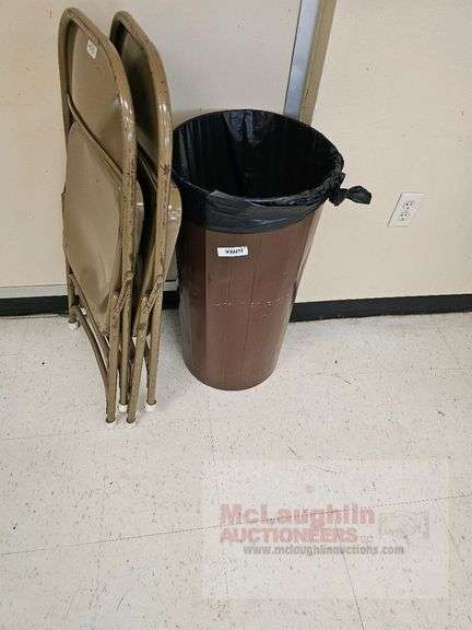 2 Brown Metal Folding Chairs and trash can - McLaughlin Auctioneers ...