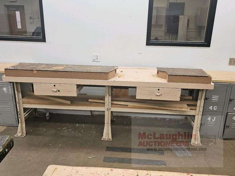 Industrial Metal Frame Workbench with Wooden Top, 6 ft Length, 2 ...