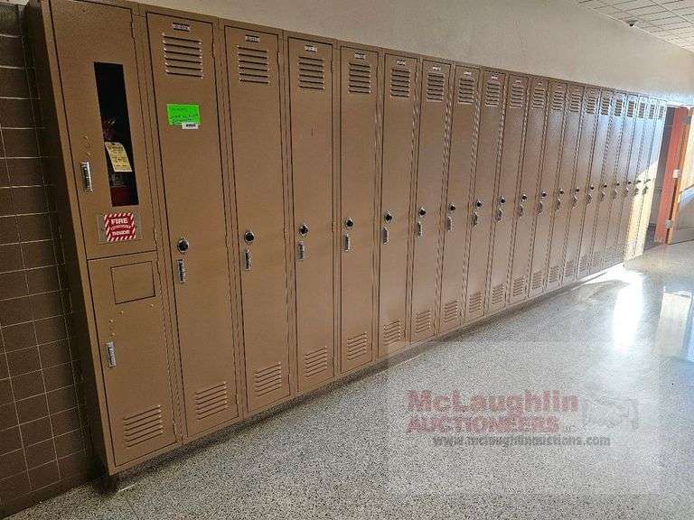 Beige Metal Lockers with Built-in Combination Locks, Fire Extinguisher ...