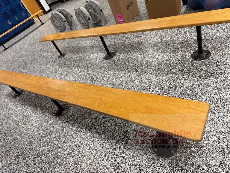 2 Locker Room Benches, Wood with Metal Supports, Floor-Mounted ...