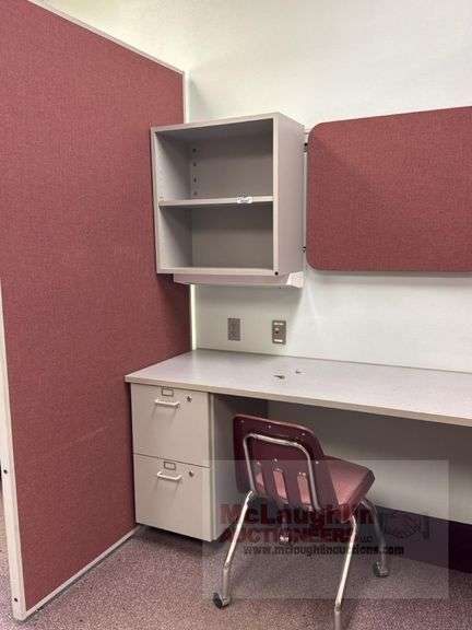 Office Desk, Chair, Partition, Pinboard and Wall Cabinet Set - Red and ...