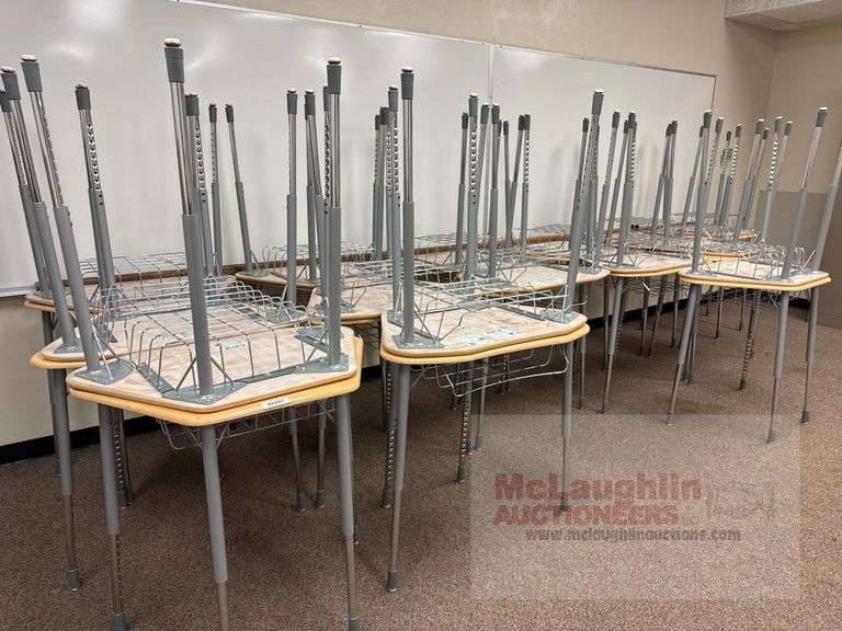 Classroom Tables with Adjustable Legs, Wire Baskets, Light Wood/Gray ...