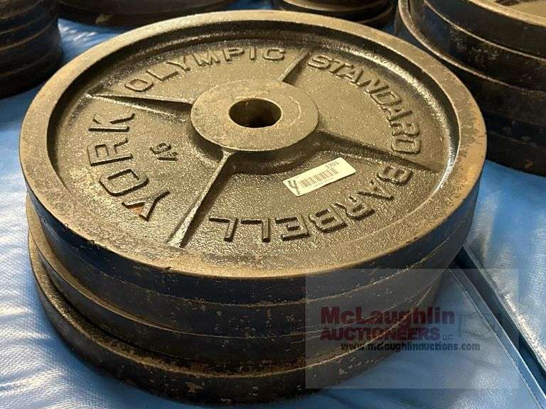 York Olympic Standard Barbell 45 lbs Weight Plates, Cast Iron, Black ...