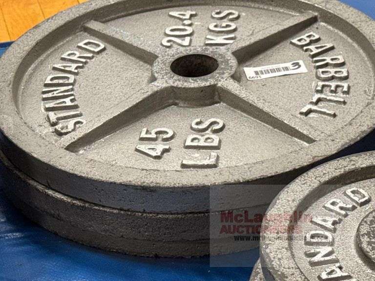 Standard Barbell Weight Plates 45 lbs, Cast Iron, 1" Hole Diameter ...