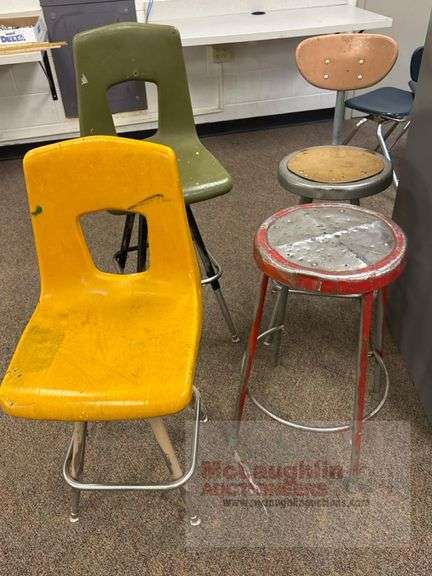 Gray Metal 4-Drawer Vertical Filing Cabinet, Asst. Stools/Chairs ...