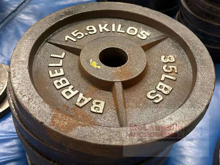 B.A.R.B.E.L.L. 35 lbs (15.9 kg) Weight Plates, Cast Iron, Rusty Finish ...
