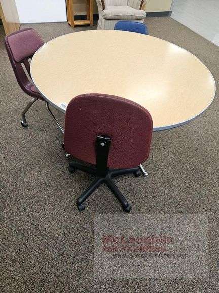 Round Table with 3 Chairs, 48" Diameter, Beige and Maroon - McLaughlin ...