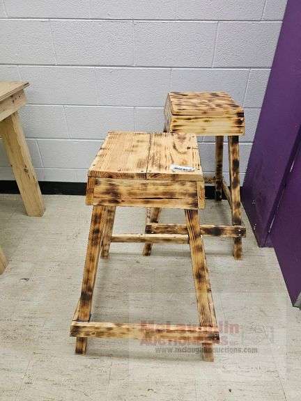 Rustic Wooden Bar Stool, Burnt Wood Finish, Approx. 30" Seat Height ...