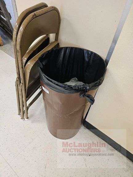 2 Brown Metal Folding Chairs and trash can - McLaughlin Auctioneers ...