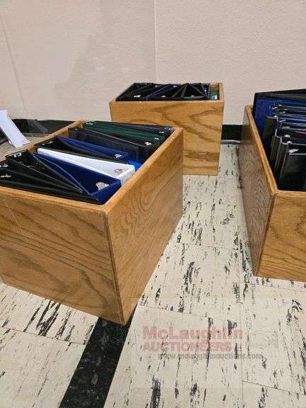 Assorted 3-Ring Binders in Sturdy Wood Boxes - McLaughlin Auctioneers, LLC- mc-bid.com