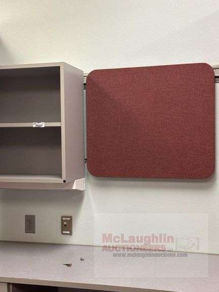 Office Desk, Chair, Partition, Pinboard and Wall Cabinet Set - Red and ...