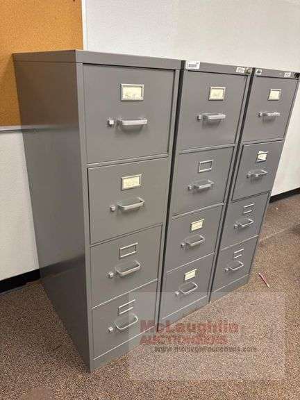3 Gray Metal Vertical Filing Cabinet, 4-Drawer, Label Holders ...