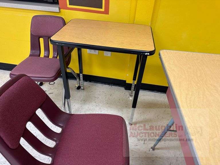 School Furniture Set with Desk and Two Maroon Chairs and Side Table ...