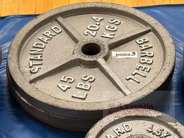 Standard Barbell Weight Plates 45 lbs, Cast Iron, 1" Hole Diameter ...
