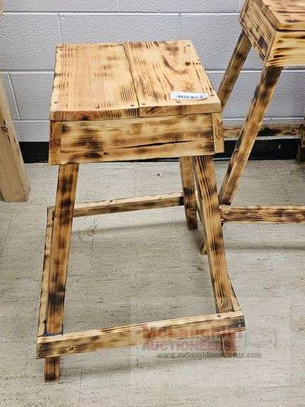 Rustic Wooden Bar Stool, Burnt Wood Finish, Approx. 30" Seat Height ...
