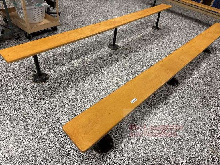 Locker Room Bench, Wood Seat with Metal Supports, Floor Mounted, 8 ft ...