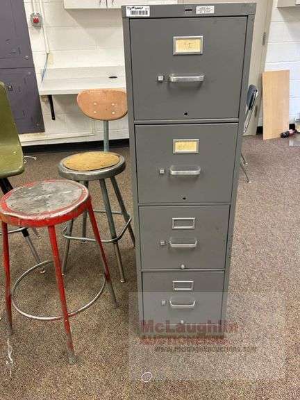 Gray Metal 4-Drawer Vertical Filing Cabinet, Asst. Stools/Chairs ...