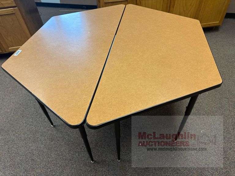 Trapezoid Activity Table with Adjustable Legs, Wood Grain Top ...