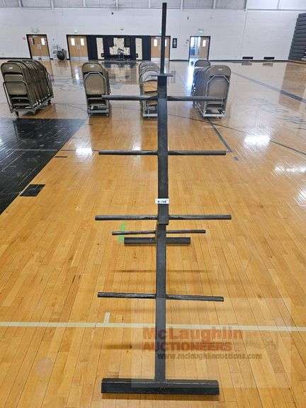 Black Steel Weight Plate Storage Rack, 6 Pegs, Freestanding Design ...