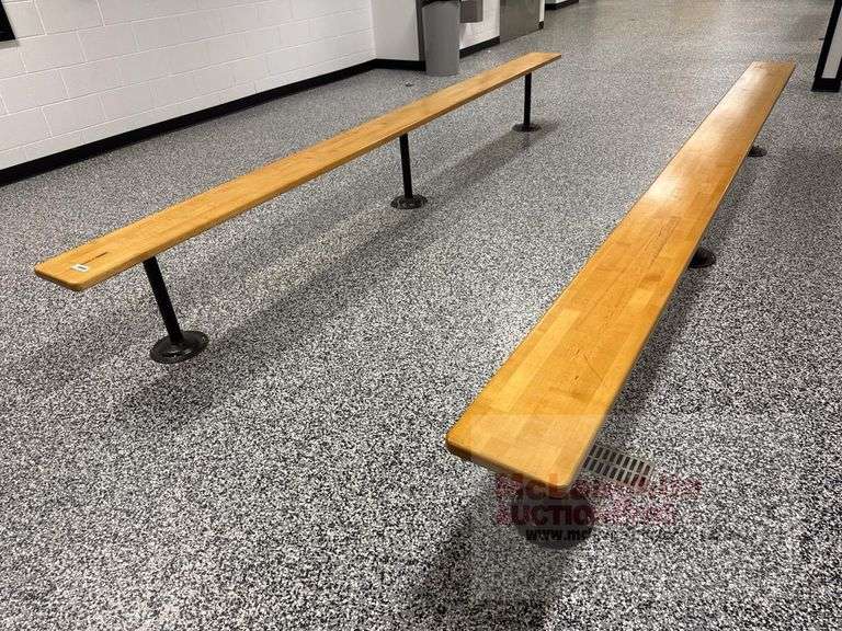 Two Locker Room Benches, Wood Top, Floor Mounted, 96"x12"x18 ...