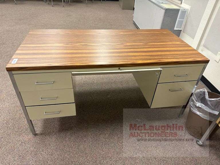 2 Metal Frame Office Desk with 6 Drawers and Rolling Side Table ...