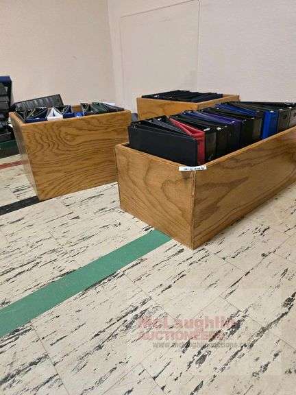 Assorted 3-Ring Binders in Sturdy Wood Boxes - McLaughlin Auctioneers, LLC- mc-bid.com