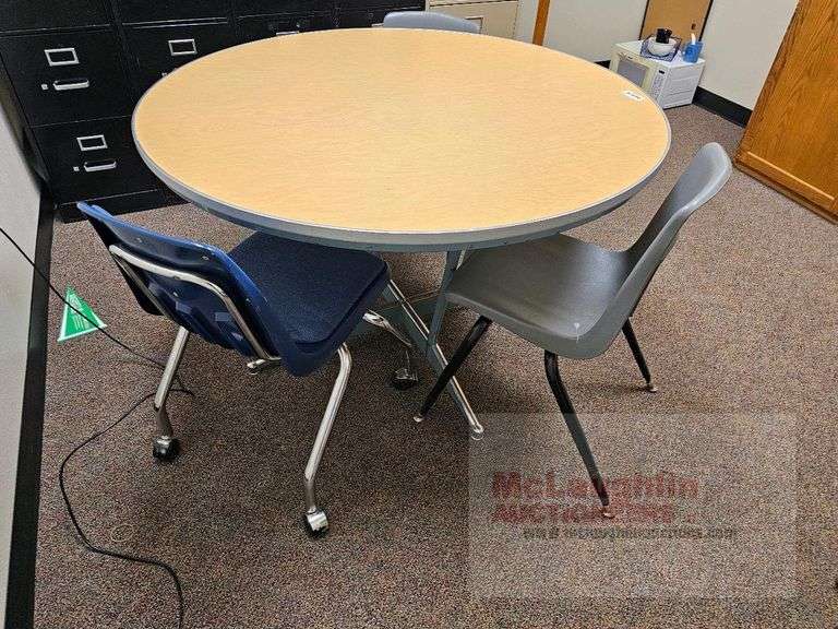 48-Inch Round Table with 3 Chairs, Light Wood, Gray & Blue - McLaughlin ...